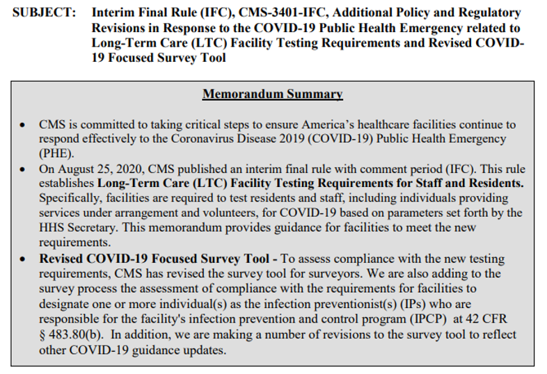 QSO-20-37-CLIA, NH Issued – Interim Final Rule Guidance – BriggsNetNews