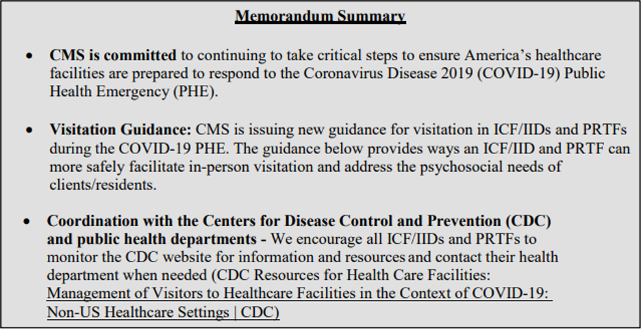 CMS Updates Visitation at ICF/IIDs and PRTFs During Public Health ...