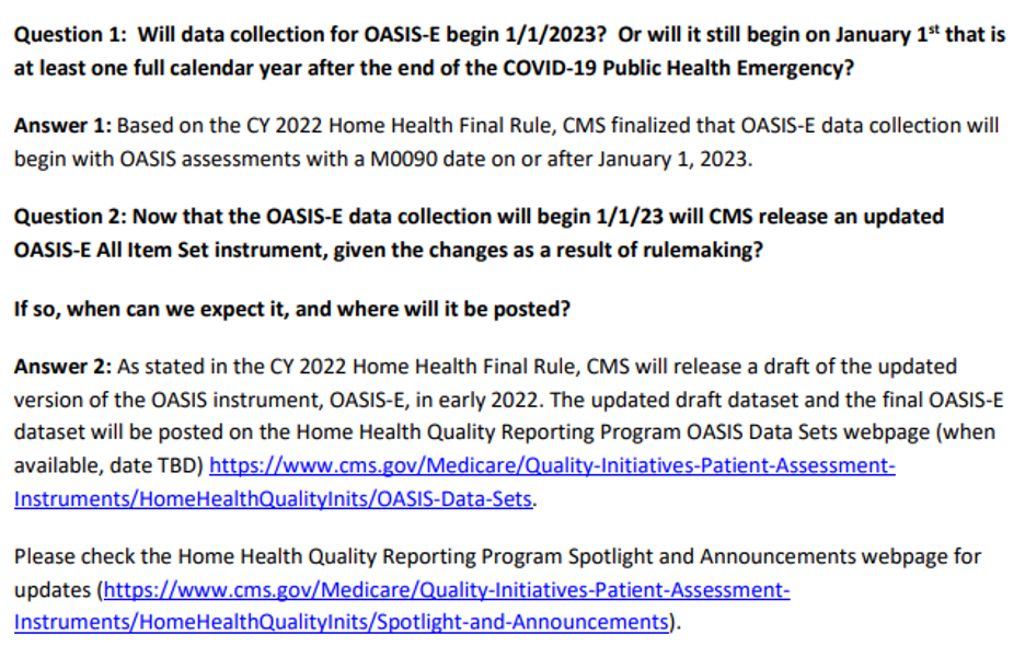 January 2022 CMS Quarterly OASIS Q&As – BriggsNetNews