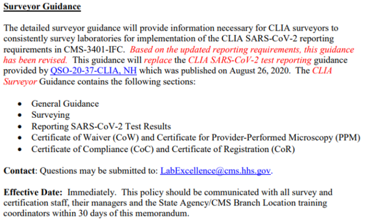 Surveyor Guidance for New and Modified CLIA Requirements Related to ...