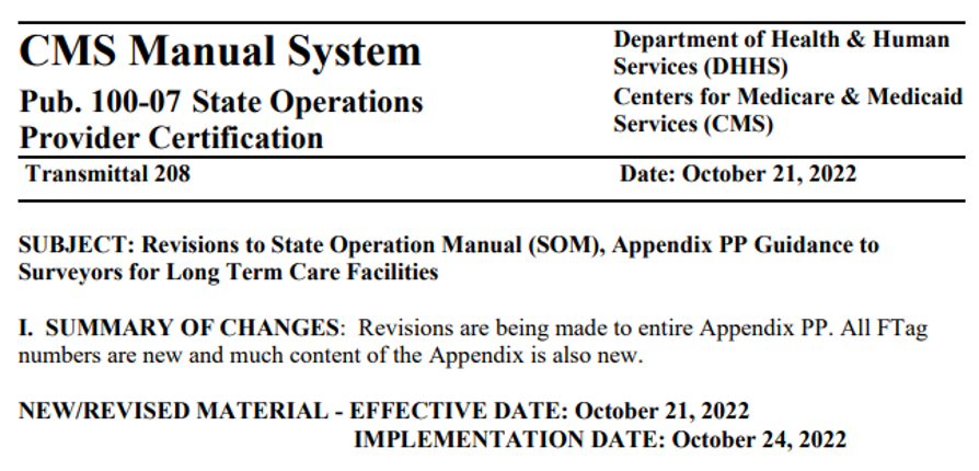 CMS Posts Revisions to State Operation Manual (SOM) and Appendix PP ...