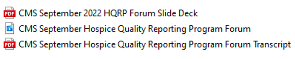 Hospice Quality Reporting Program (HQRP) September Forum Materials ...
