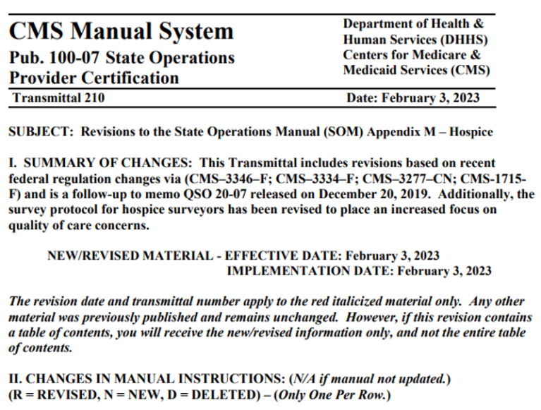Revisions to Appendix M – Hospice State Operations Manual (SOM ...